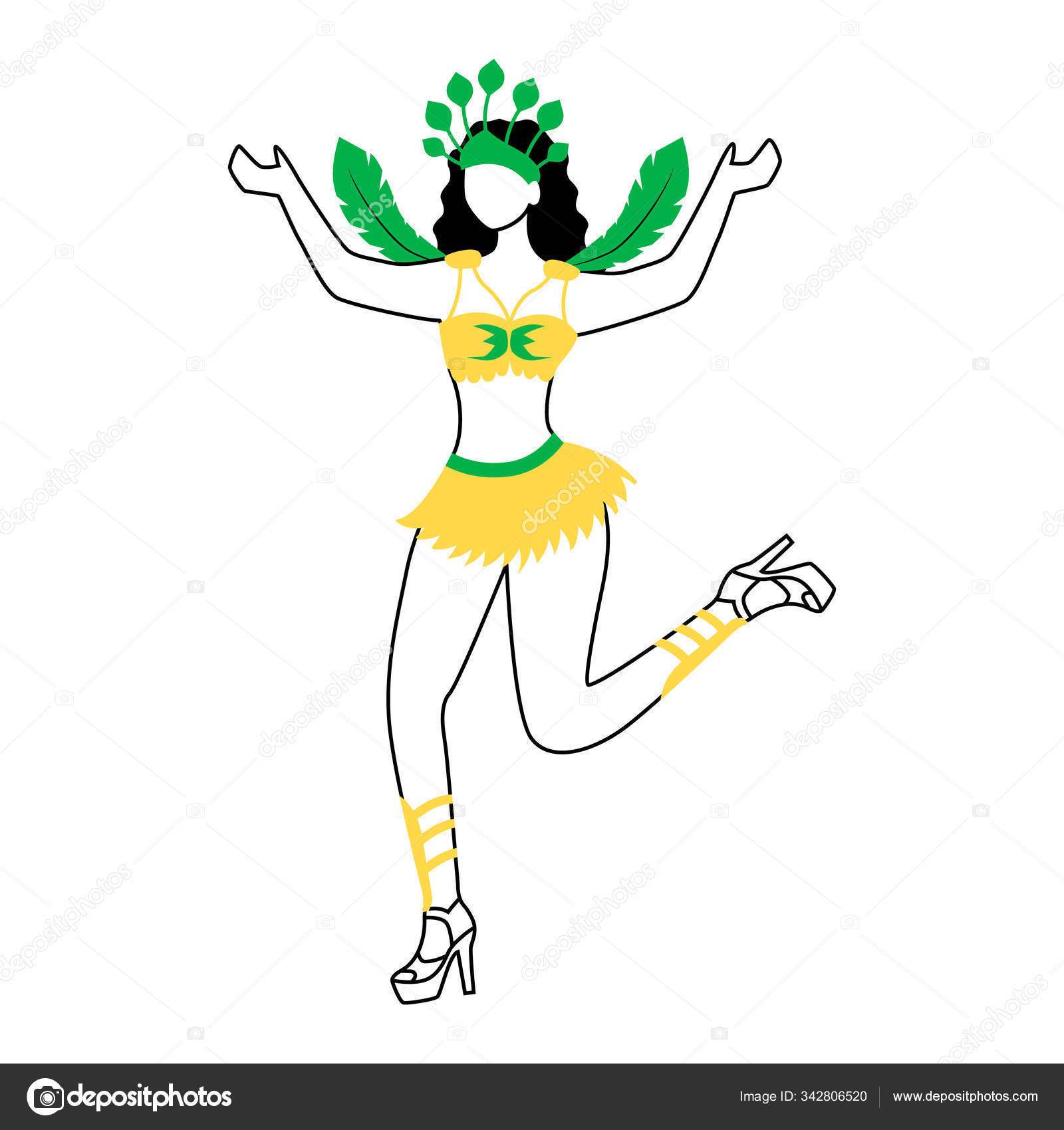 Samba dancer flat silhouette vector illustration. Dancing woman in top ...