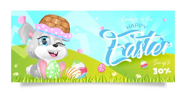 Cute Happy Bunny Holding Decorated Egg Kawaii Cartoon Vector Character Stock Vector by ©TheImg ...