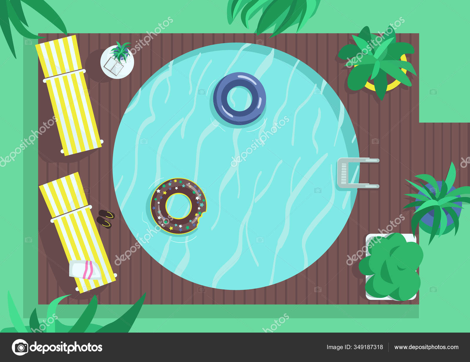 Top View Pool Flat Color Vector Illustration Wooden Floor Water Stock ...