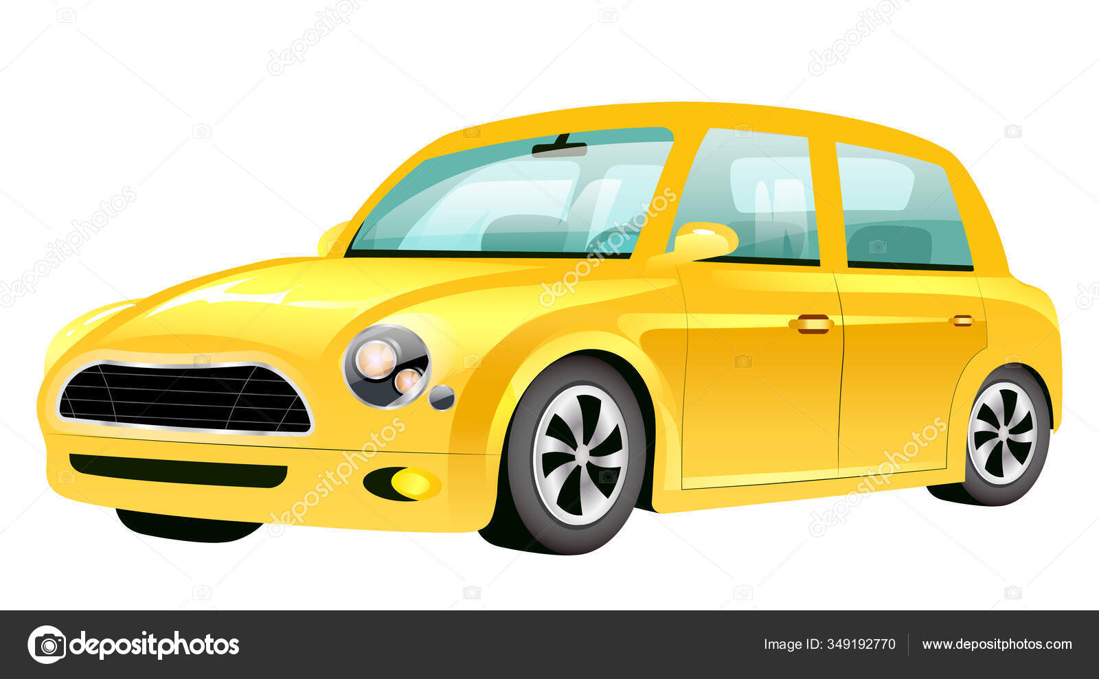 Yellow Mini Cooper Cartoon Vector Illustration Old Fashioned Personal ...