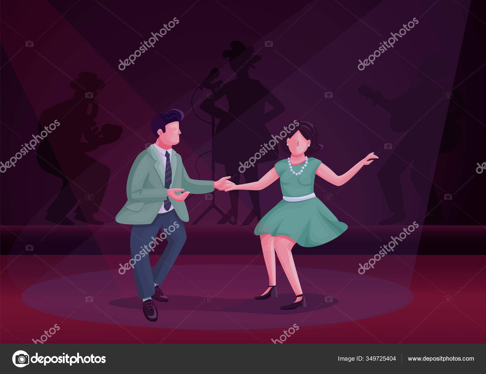Man Woman Dancing Twist Flat Color Vector Illustration Swing Dance ...