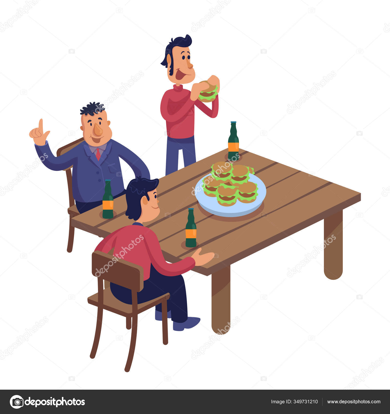 Male Friends Pub Flat Cartoon Vector Illustration Adult Men Group Stock ...