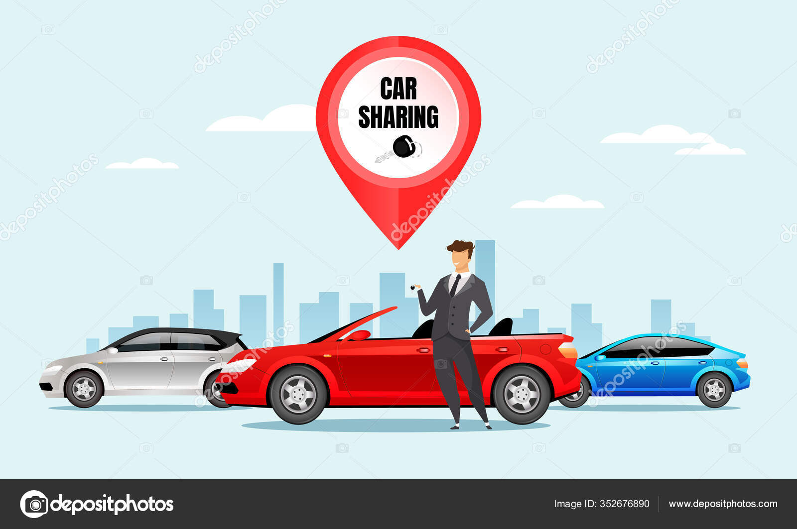 Car Sharing Flat Color Vector Illustration Man Holding Keys Cartoon ...