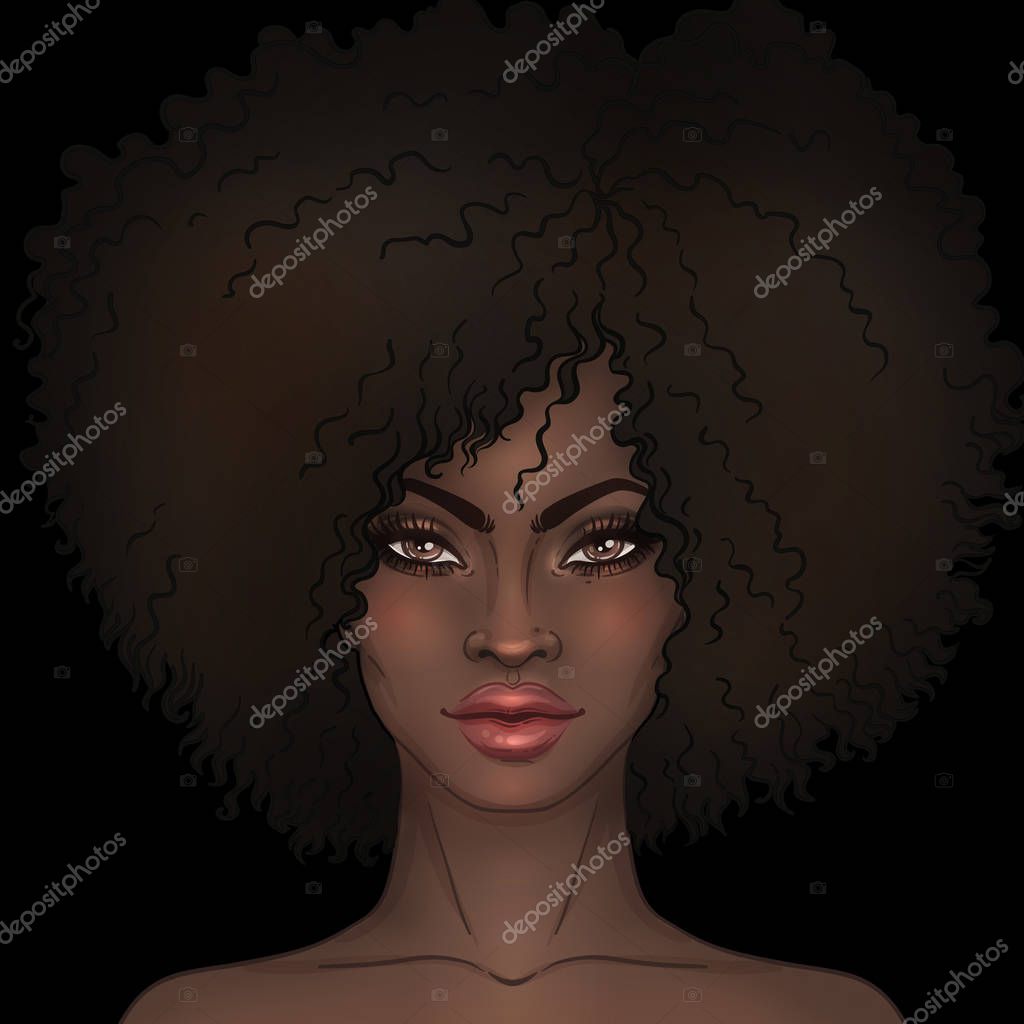 African American Pretty Girl Raster Illustration Of Black Woman