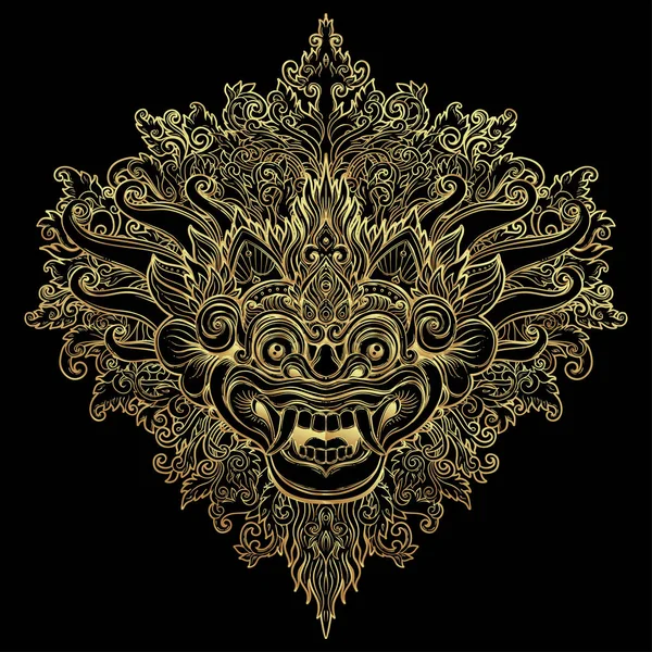 Barong. Topeng ritual tradisional Bali. Orna dekoratif vektor Vektor ...