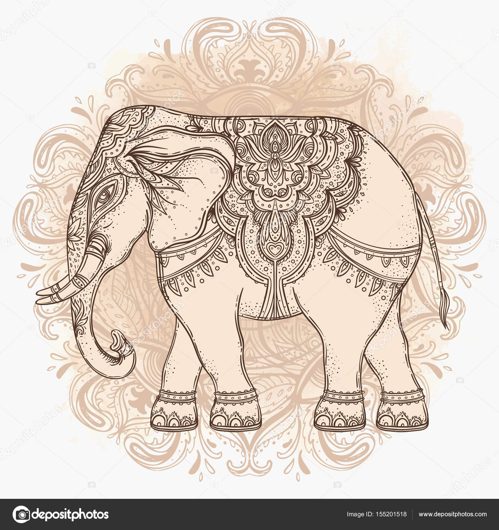 Beautiful hand-drawn tribal style elephant over mandala. Colorfu Stock ...