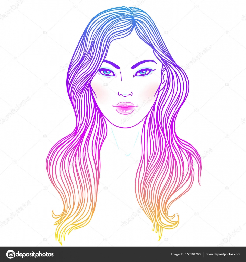 Fashion Illustration Hairstyle Dyed Blue Hair Hand Drawn Vect Stock