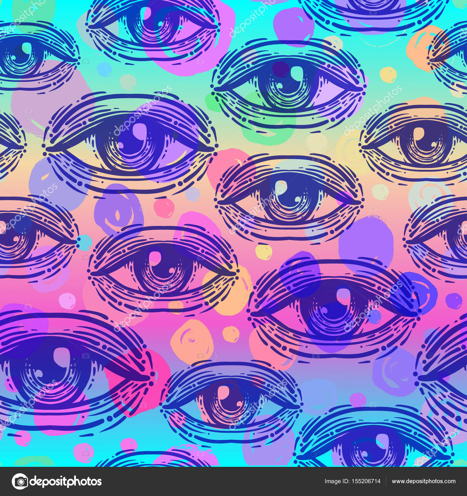 Ojos, patrón sin costuras en estilo psicodélico vintage. Étnico espalda ...