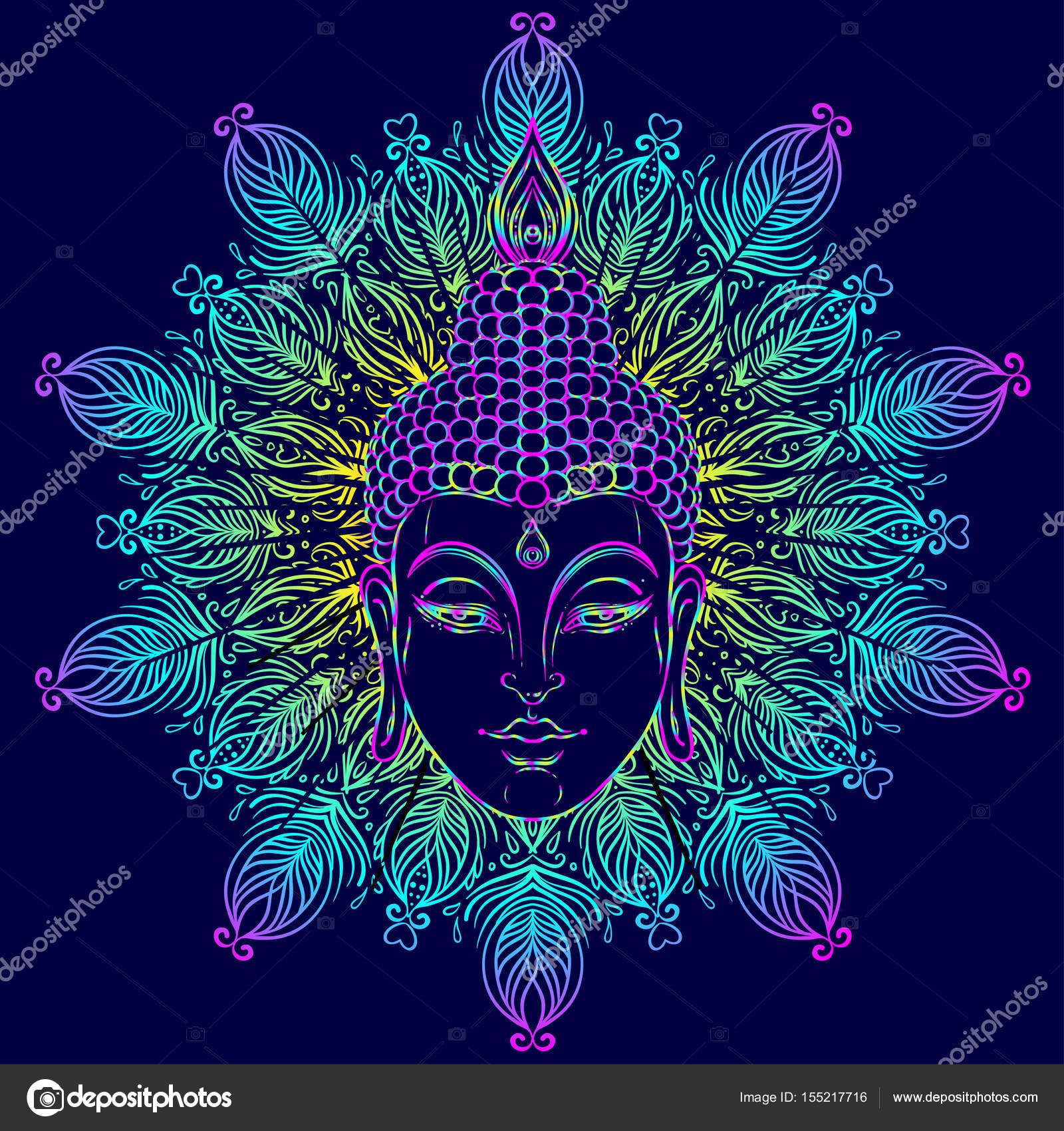 Buddha face over ornate mandala round pattern. Esoteric vintage ⬇ ...