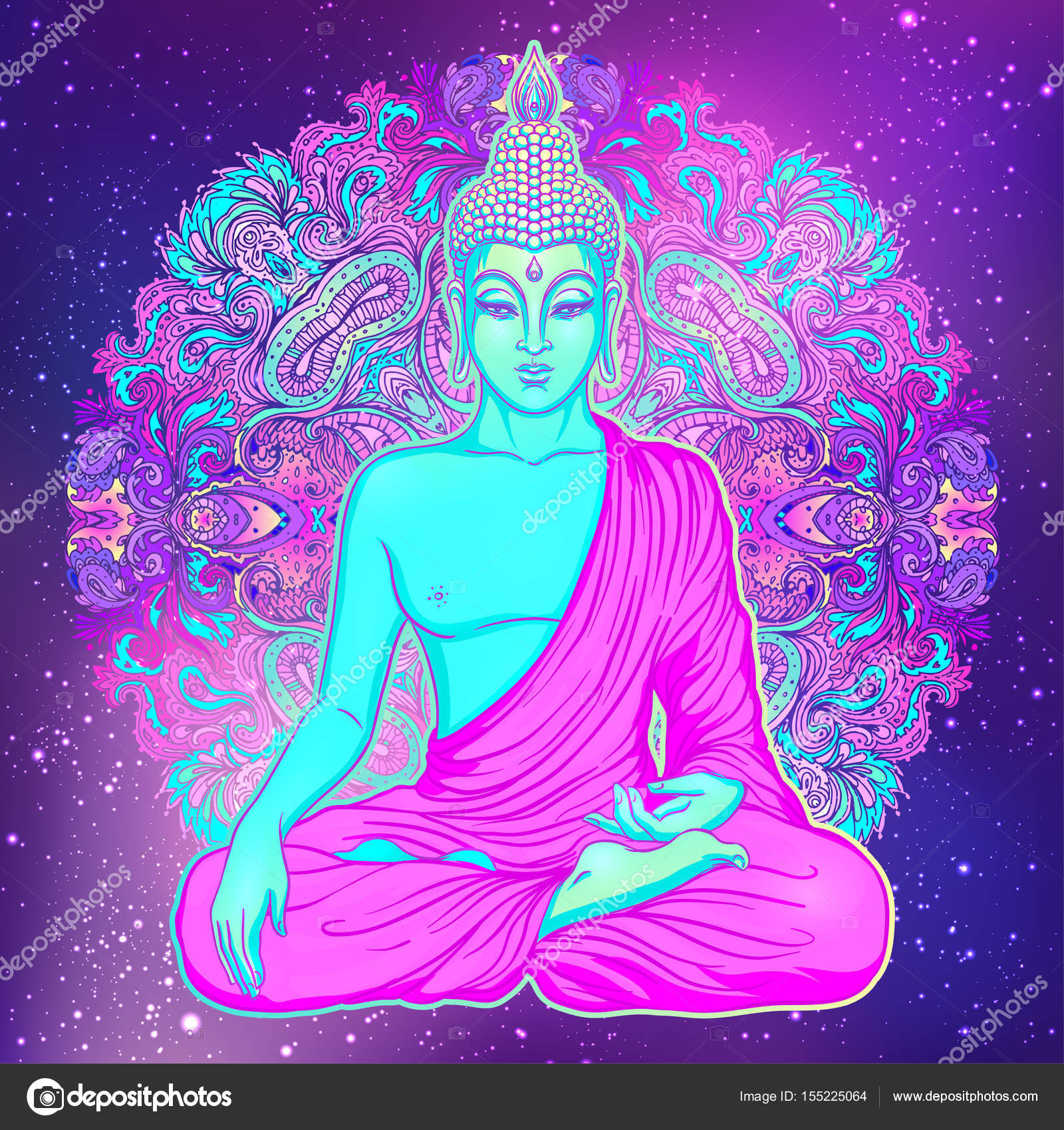 Sitting Buddha over sacred geometry background. Vector illustrat Stock ...