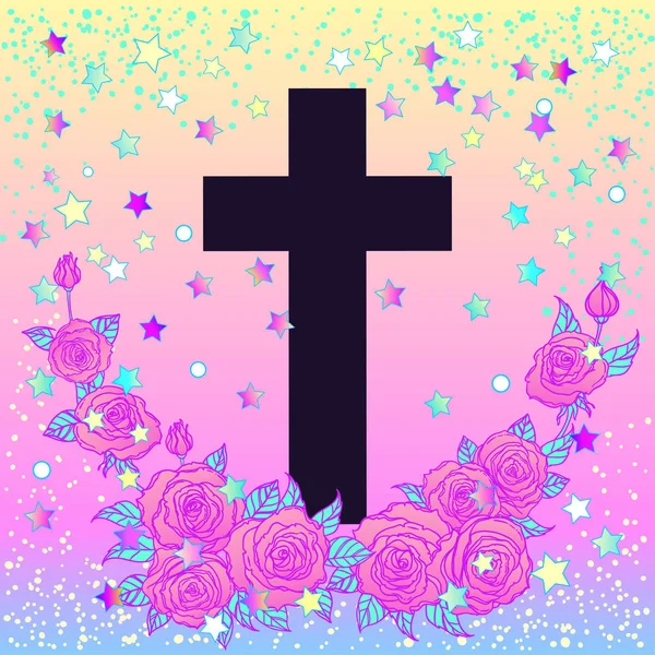 Vanilla cross. Glamour Halloween background in neon pastel color Stock ...