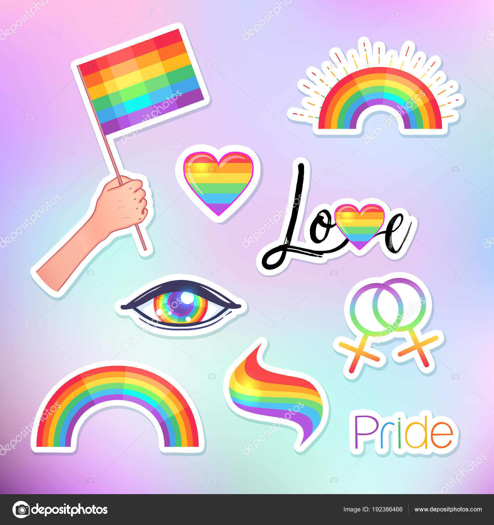 Set Lgbt Logo Symbols Stickers Flags Hearts Badges Pins Patches Stock ...