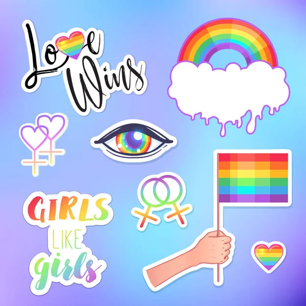 Set Lgbt Logo Symbols Stickers Flags Hearts Badges Pins Patches Stock ...