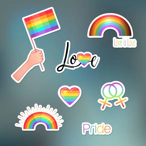 Set Lgbt Logo Symbols Stickers Flags Hearts Badges Pins Patches Stock