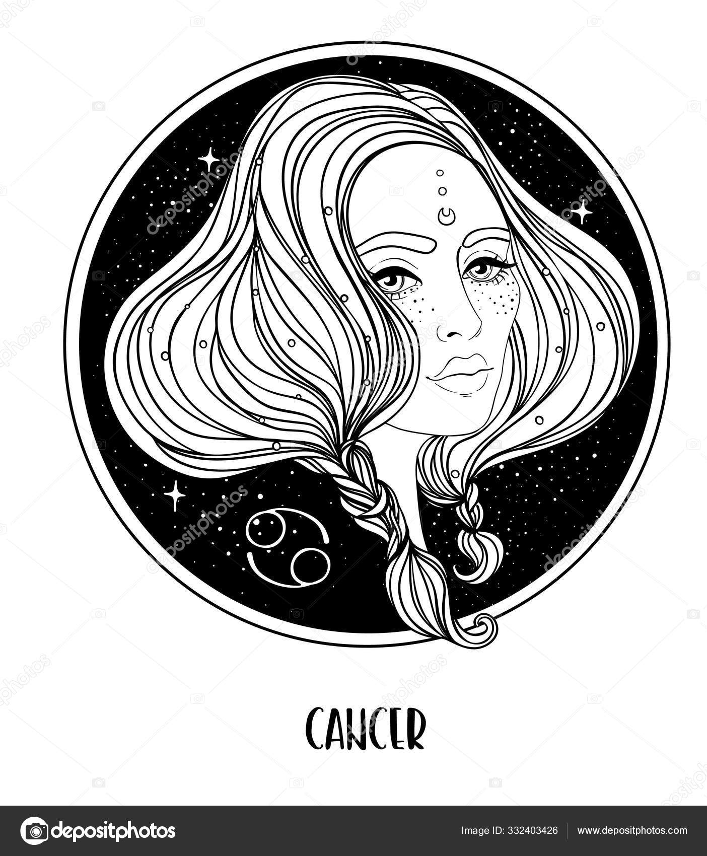 Ilustración De Cáncer Signo Astrológico Como Una Hermosa Niña Dibujo
