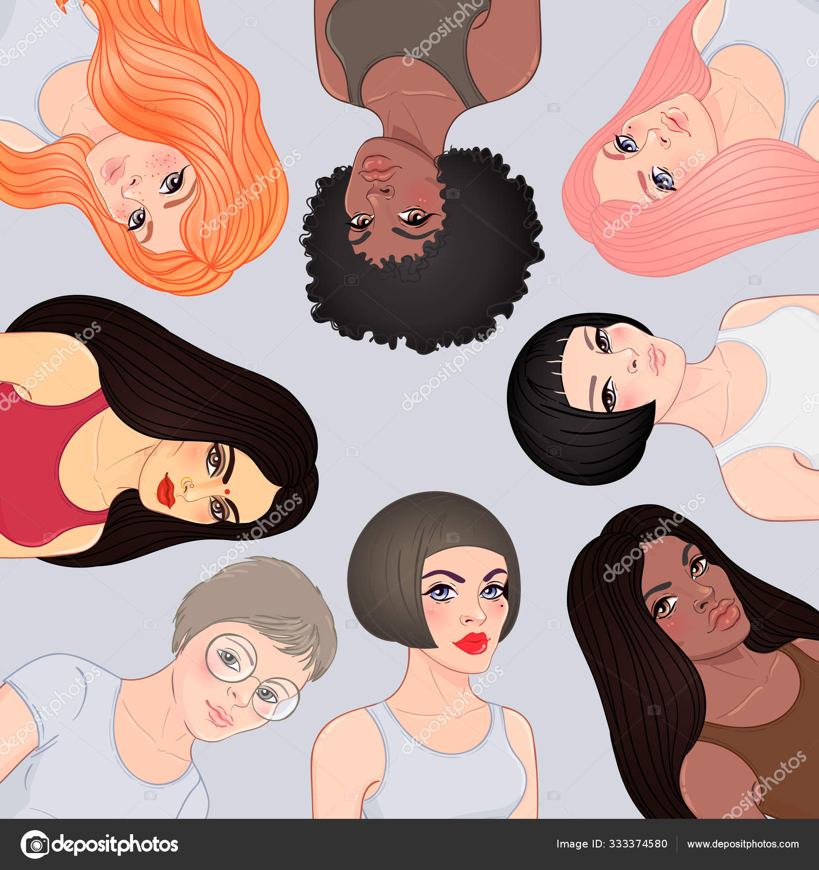 Girl Power Female Diverse Faces Of Different Ethnicity Women