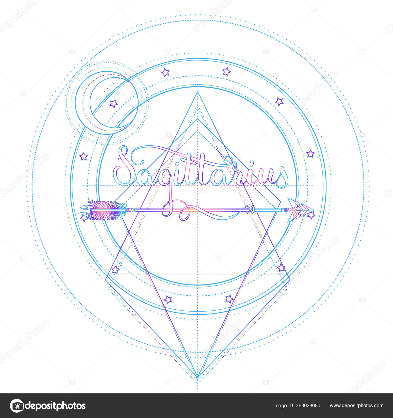 Blackwork tattoo flash. Sacred geometry, arrow and moon. Highly ...