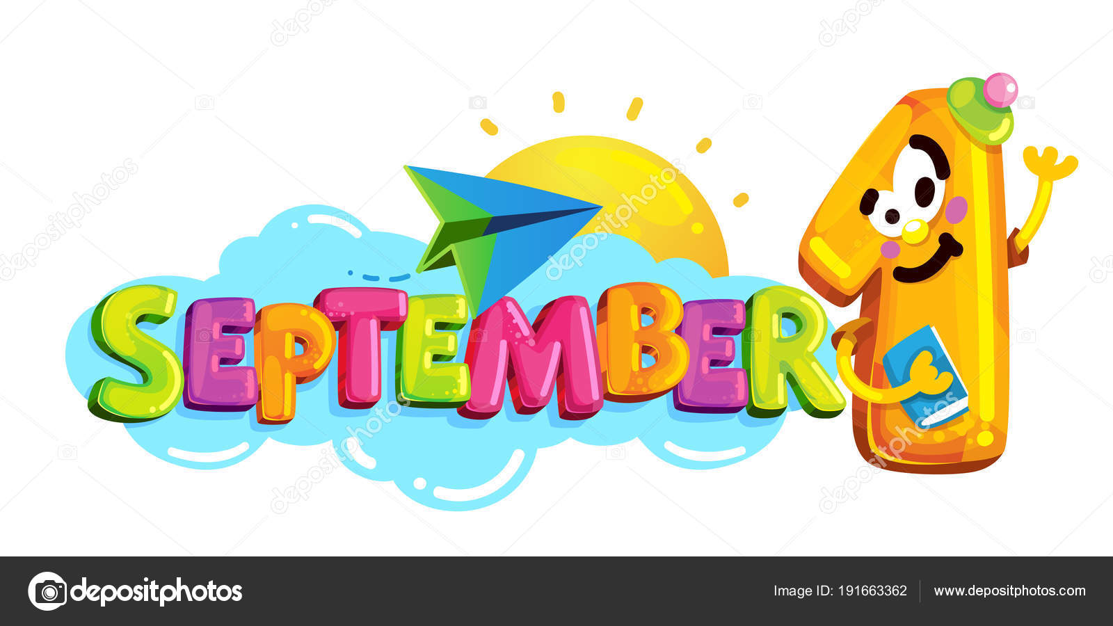 September Back School Logo Isolated White Background Cartoon Character ...