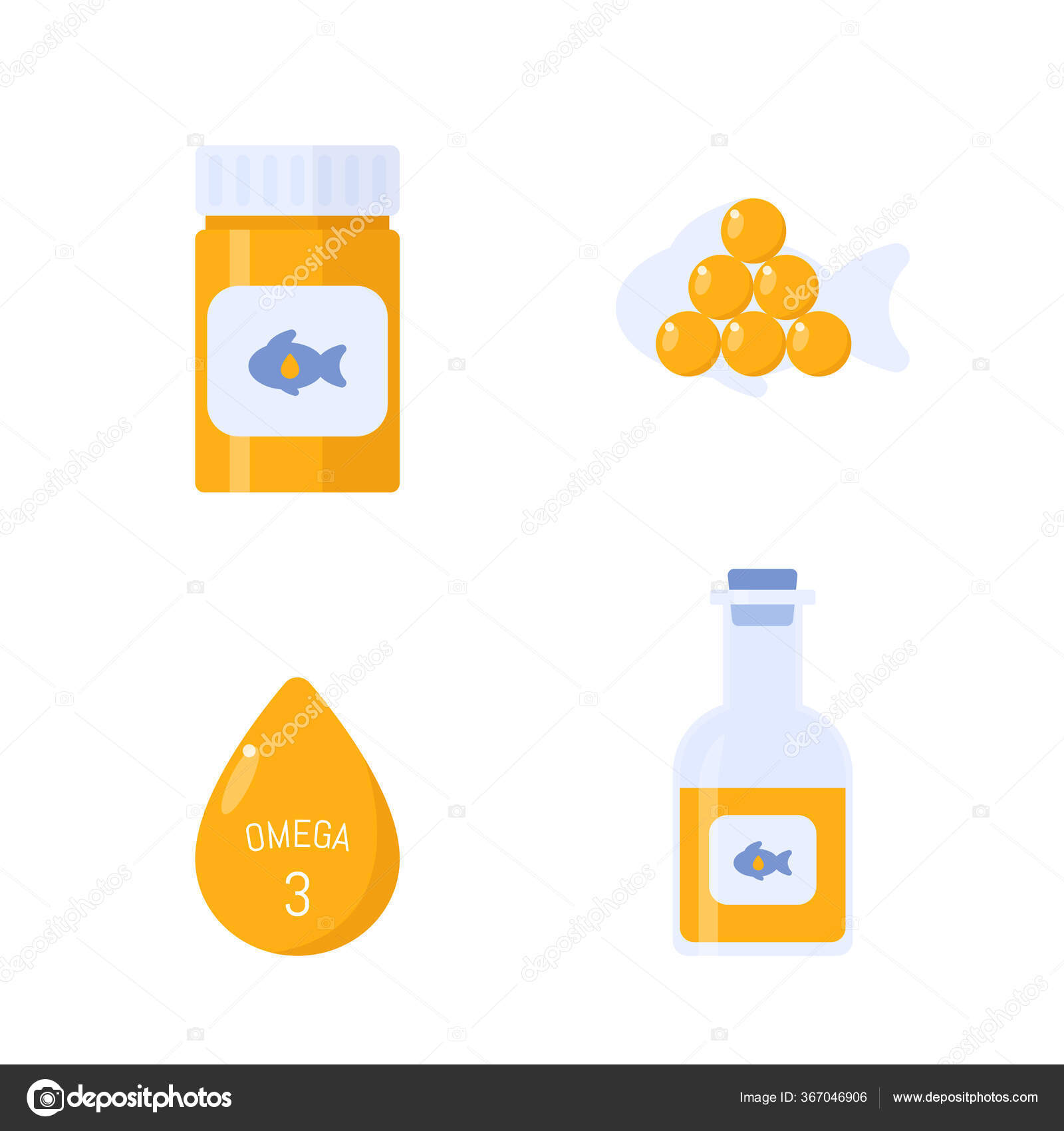Fish Oil Vector Items Nutrition Omega Fatty Acid Salmon Fish Stock ...
