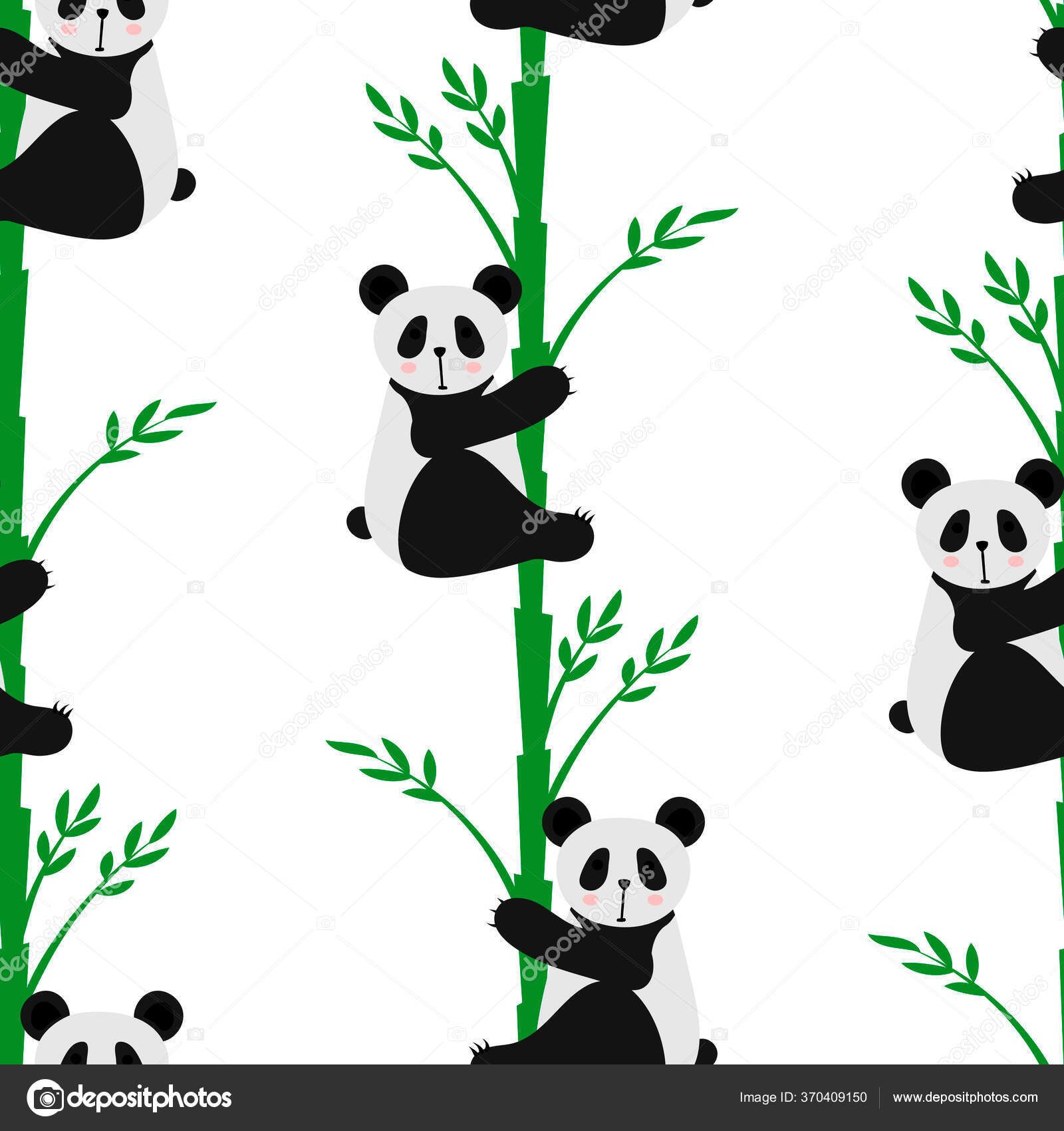 Cute Cartoon Panda Seamless Pattern Flat Vector Illustration Isolated ...