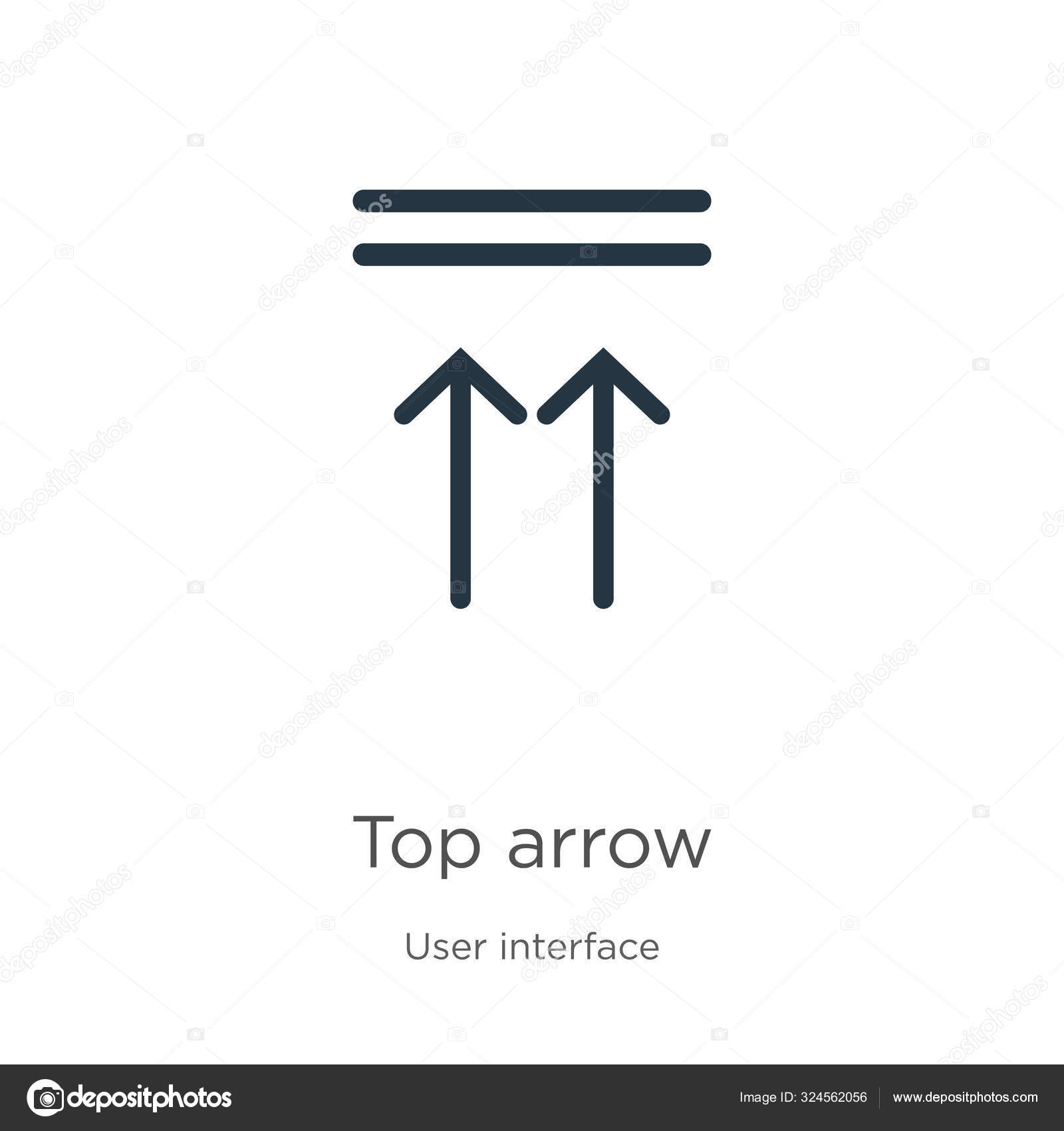 Top arrow icon. Thin linear top arrow outline icon isolated on white ...