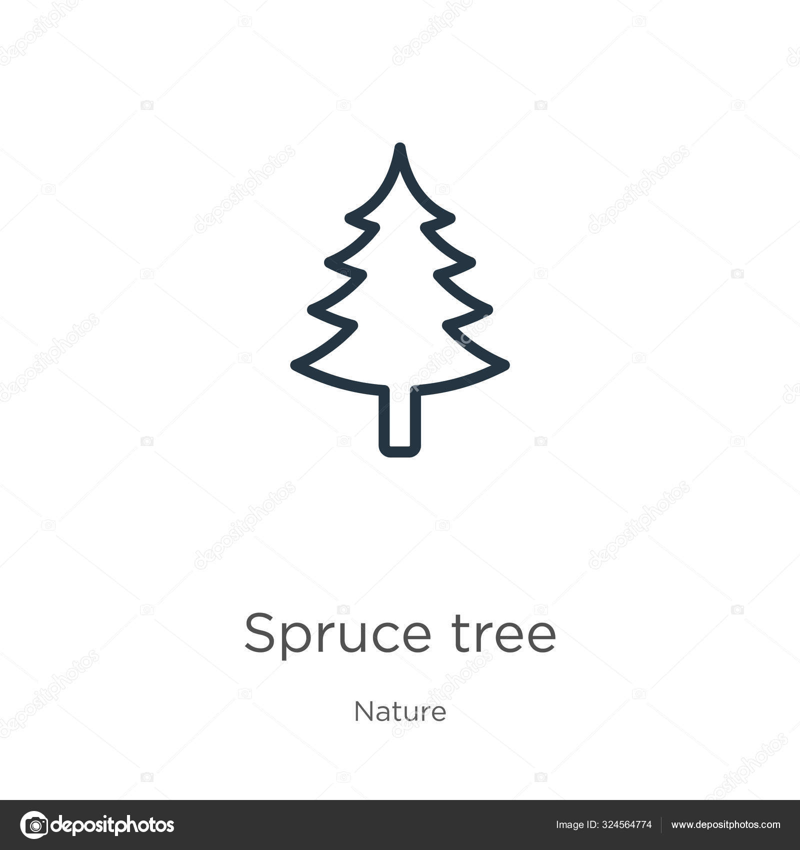Red spruce tree icon. Thin linear red spruce tree outline icon isolated ...