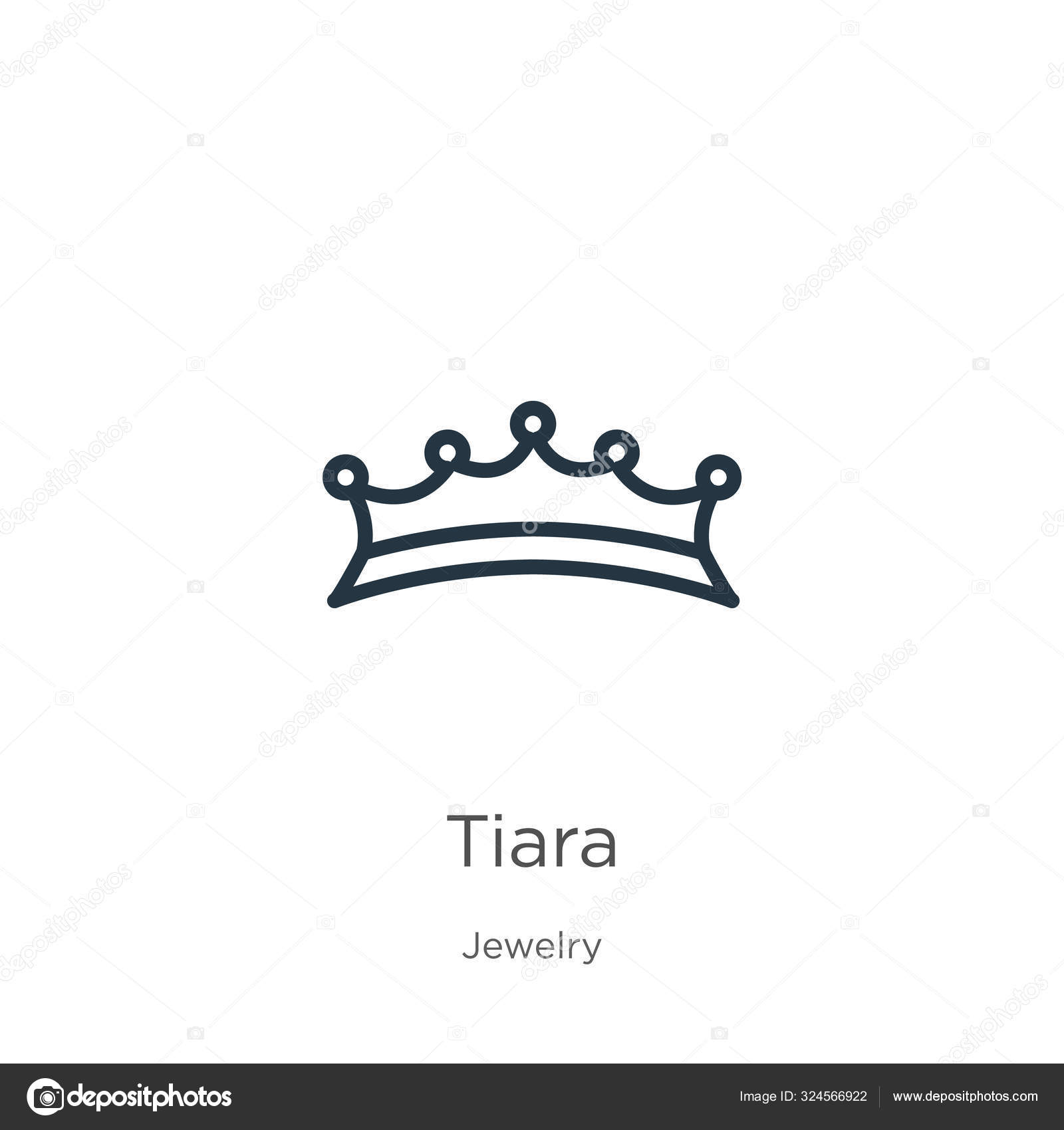 Tiara icon. Thin linear tiara outline icon isolated on white background ...