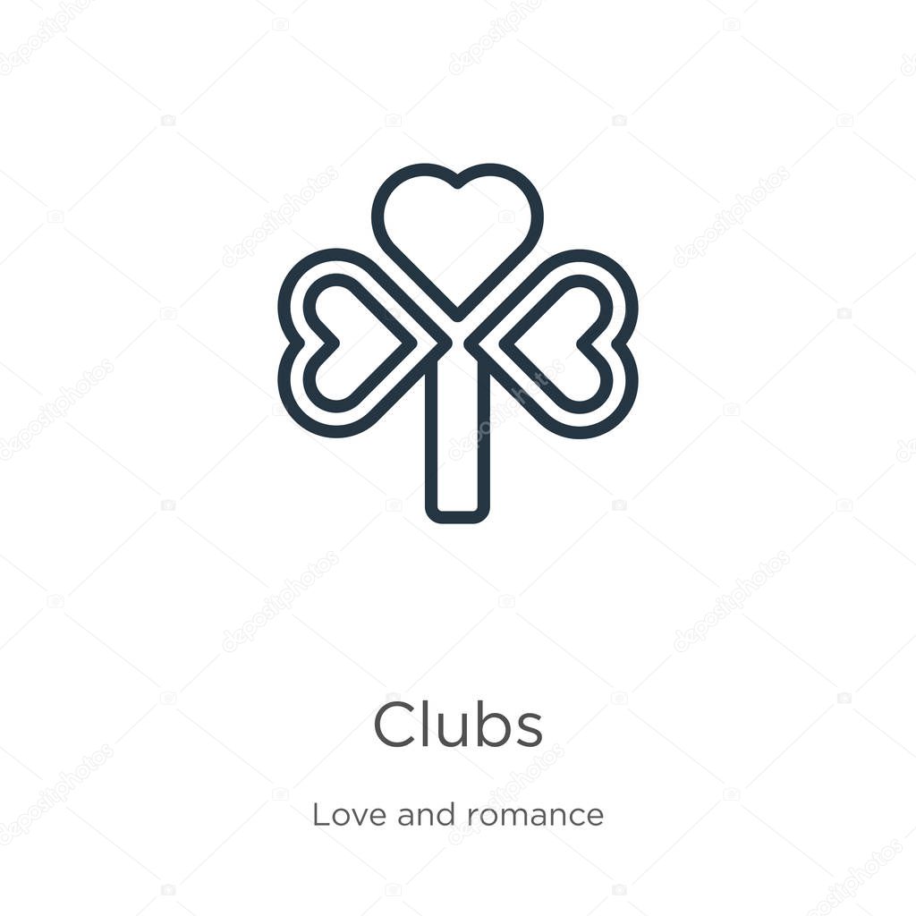 Icono de clubes. Clubes lineales delgados esbozan icono aislado sobre ...