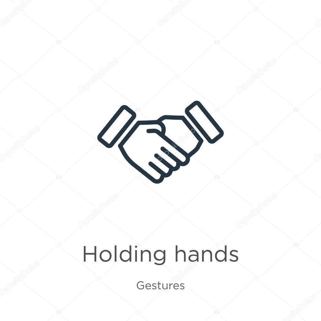 Tomando de la mano icono. Delgadas manos lineales sostenidas icono del ...