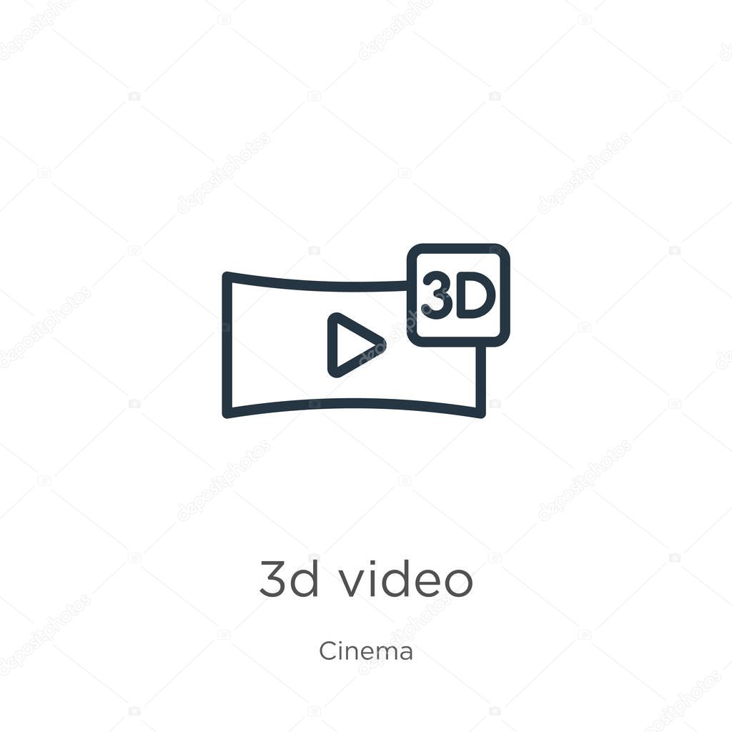 icono de vídeo 3d. Icono delgada línea de vídeo 3D icono contorno ...