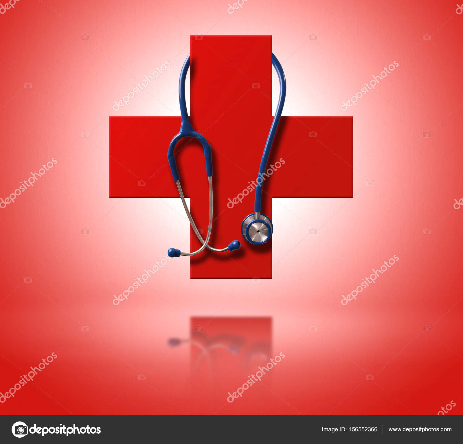 Red cross as a symbol of medical health with stethoscope — Stock Photo ...