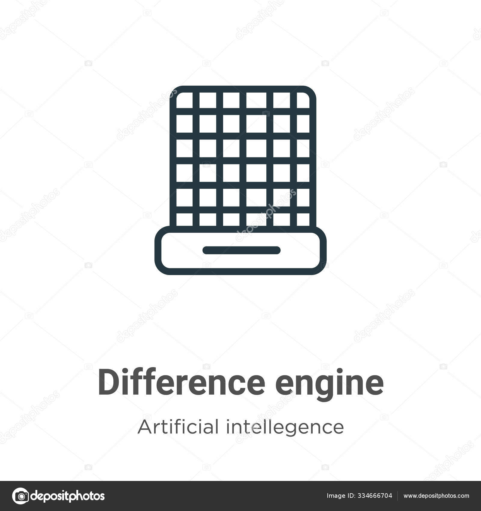 Difference Engine Outline Vector Icon Thin Line Black Difference Engine ...