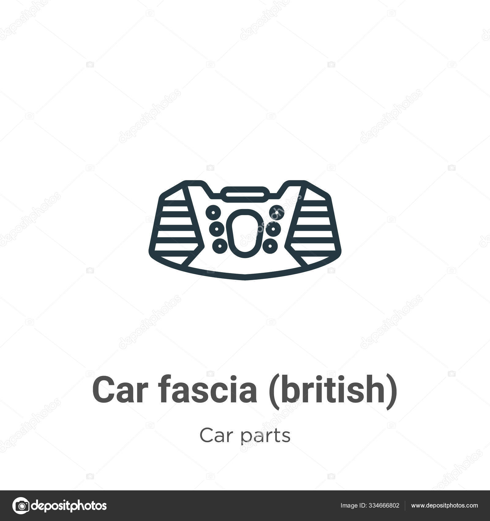 Car fascia (british) outline vector icon. Thin line black car fascia ...