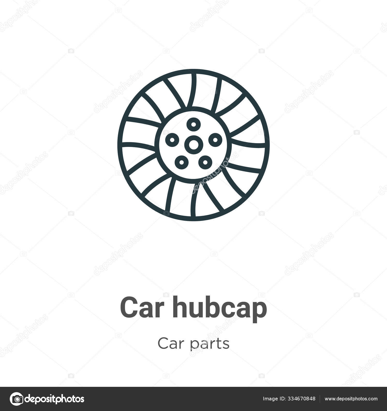 Car hubcap outline vector icon. Thin line black car hubcap icon, flat ...