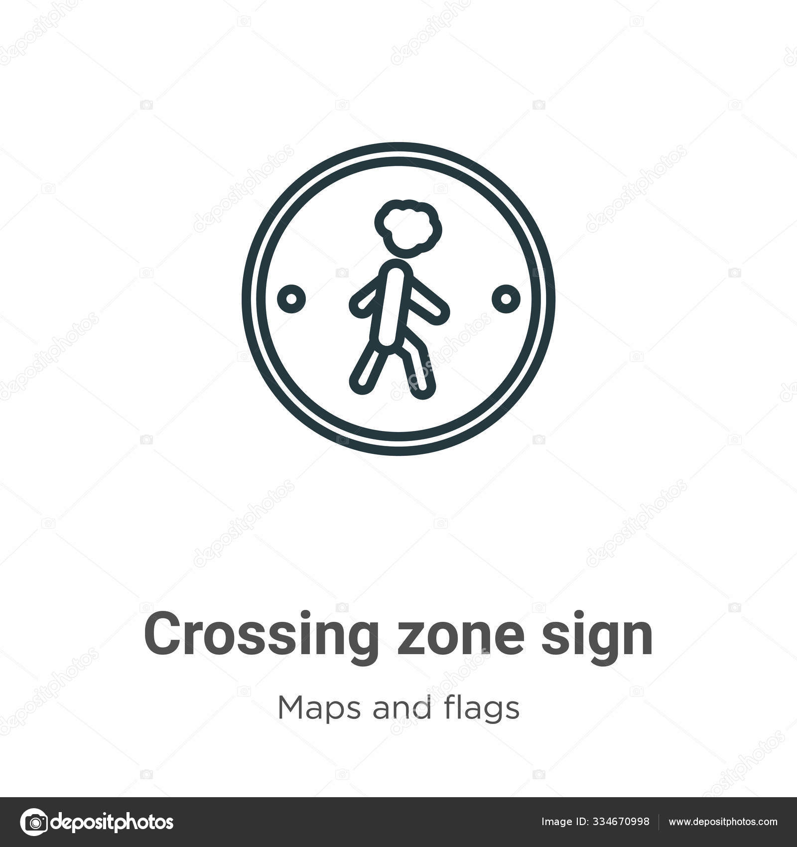 Crossing Zone Sign Outline Vector Icon Thin Line Black Crossing Stock ...