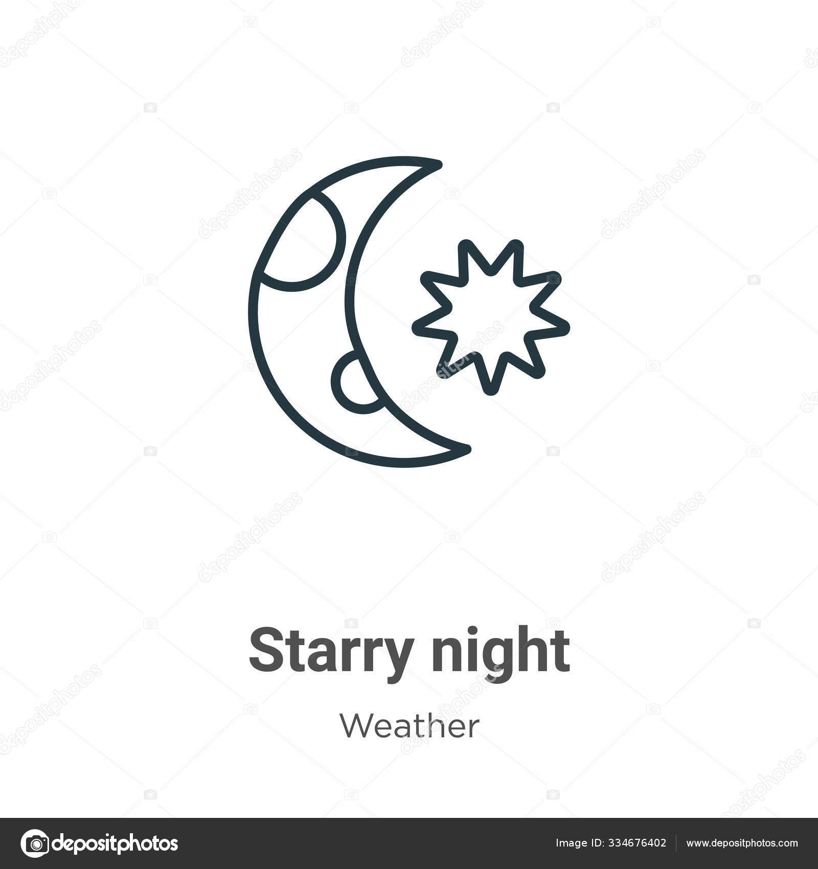 Starry Night Outline Vector Icon Thin Line Black Starry Night Stock ...