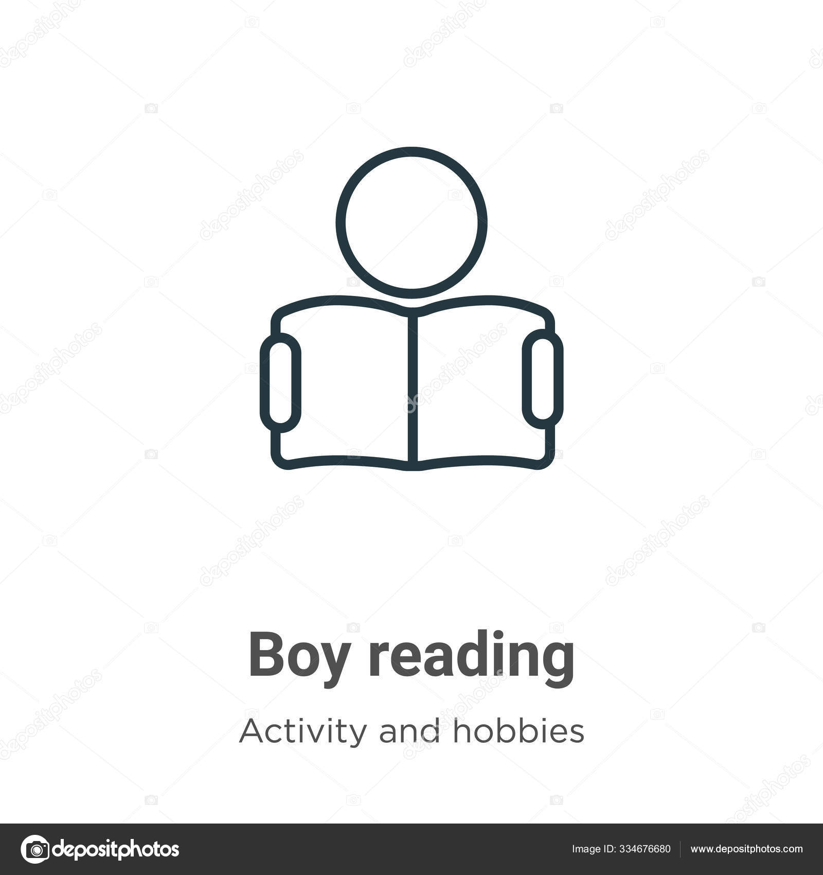 Boy Reading Outline Vector Icon Thin Line Black Boy Reading Stock ...