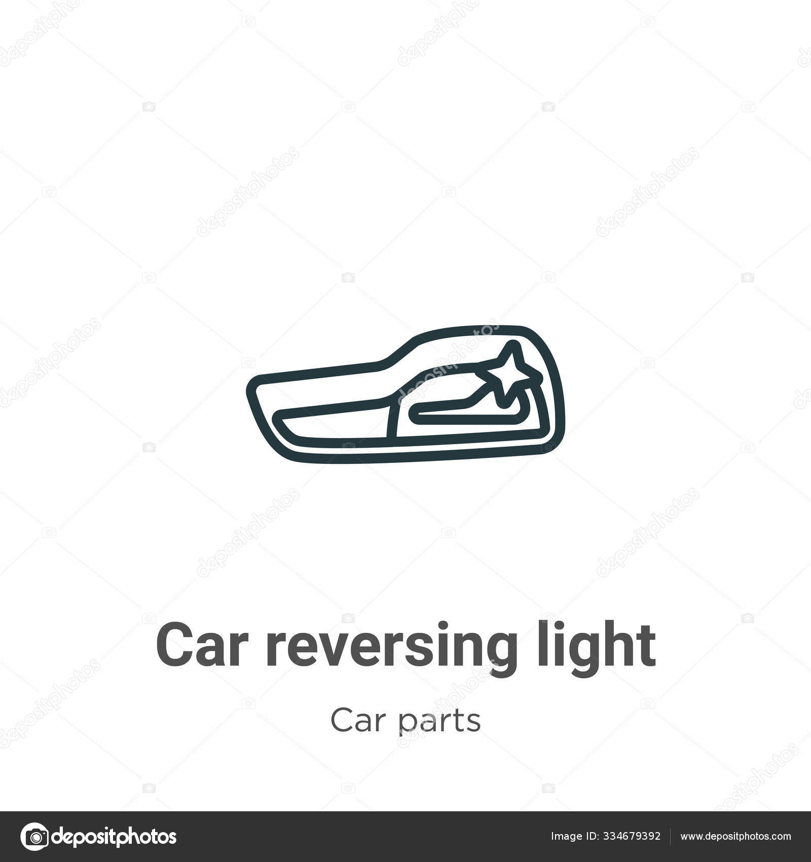 Car reversing light outline vector icon. Thin line black car reversing ...