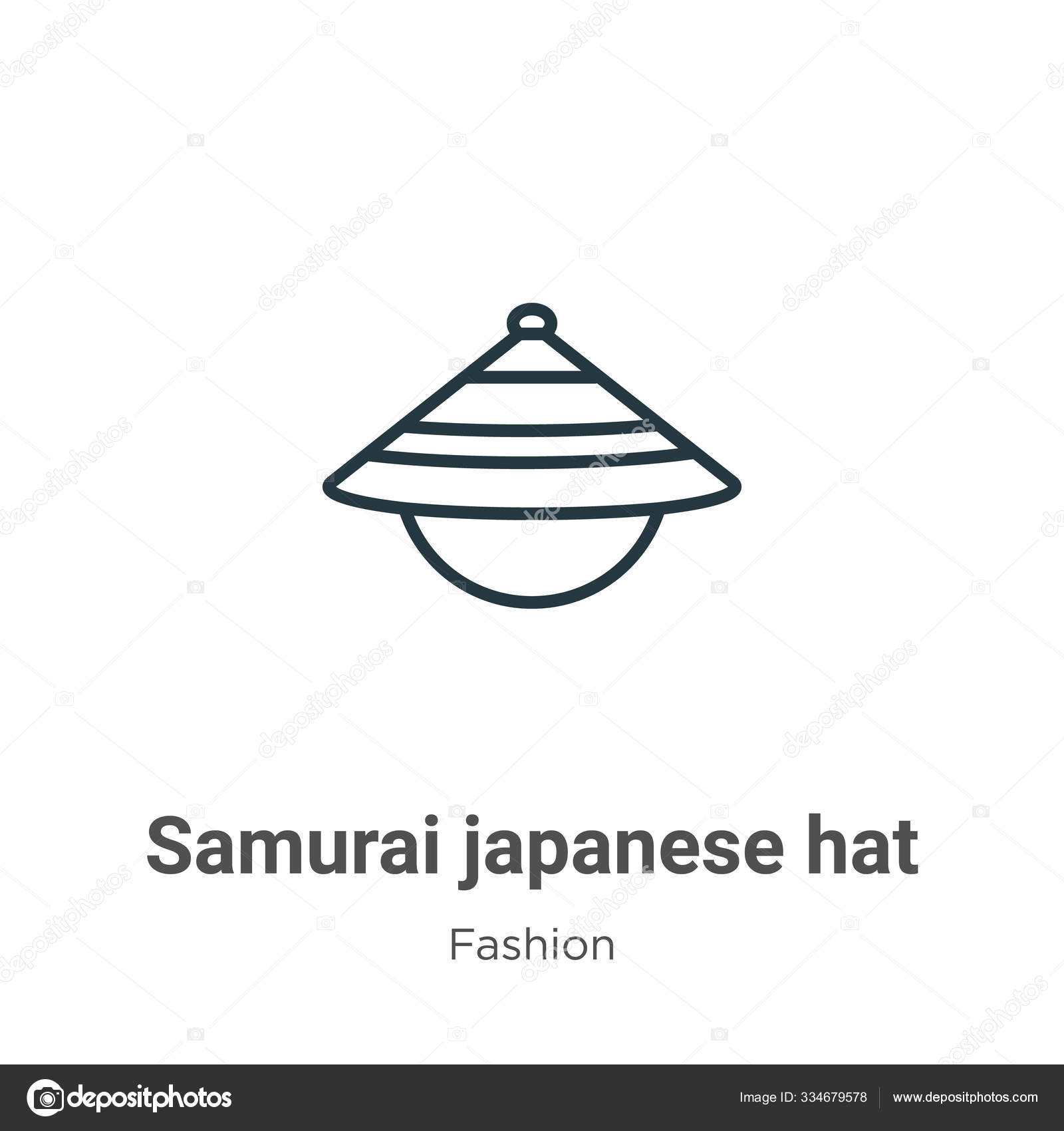 Samurai Japanese Hat Outline Vector Icon Thin Line Black Samurai Stock ...