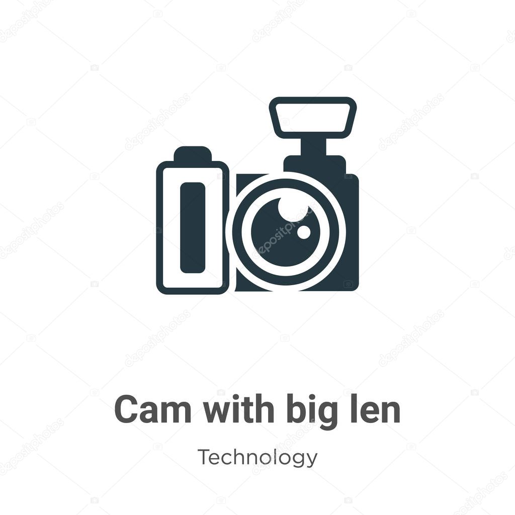 Cam con gran vector de icono de glifo len sobre fondo blanco. Cámara ...