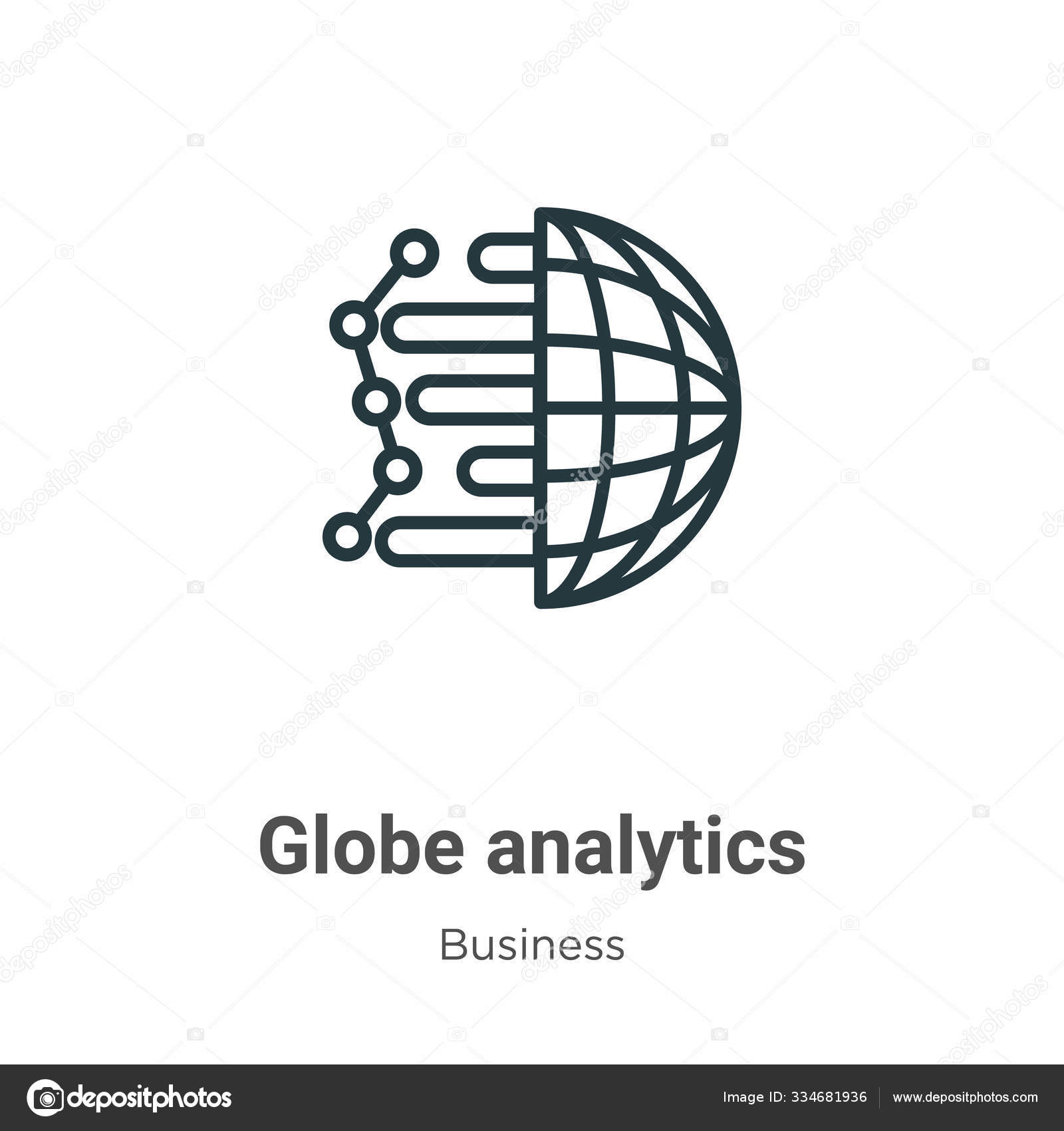 Globe analytics outline vector icon. Thin line black globe analytics ...