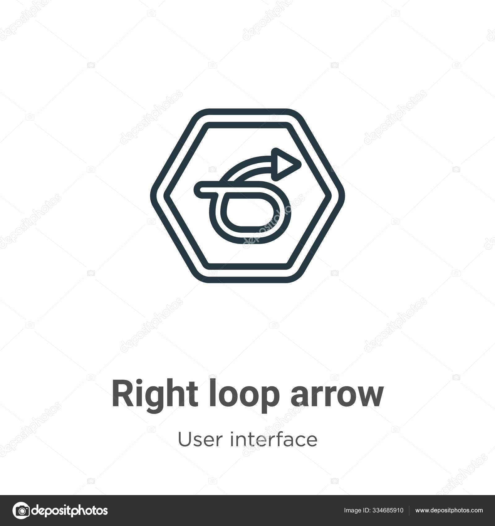 Right loop arrow outline vector icon. Thin line black right loop arrow icon, flat vector simple ...