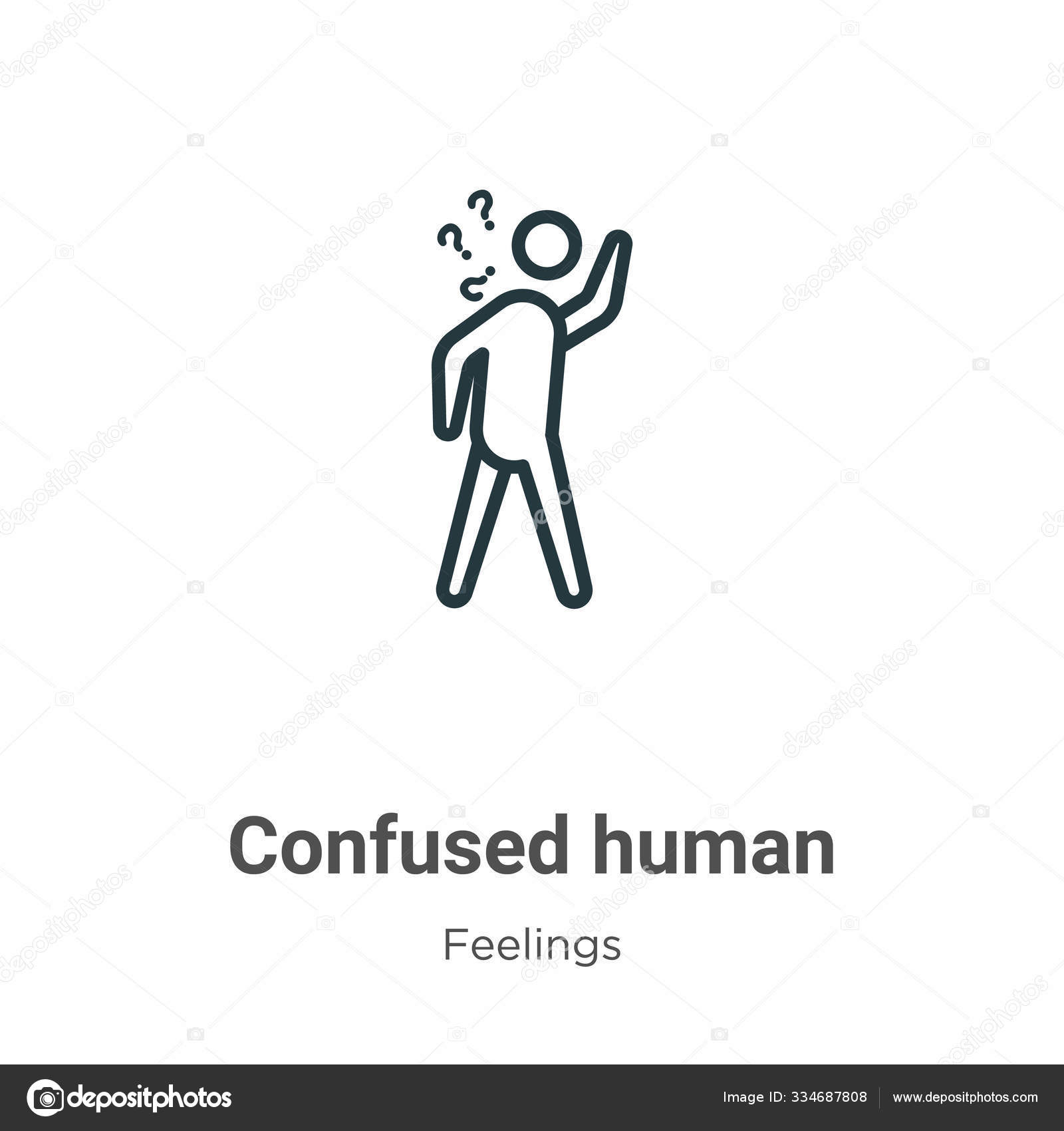 Confused human outline vector icon. Thin line black confused human icon ...