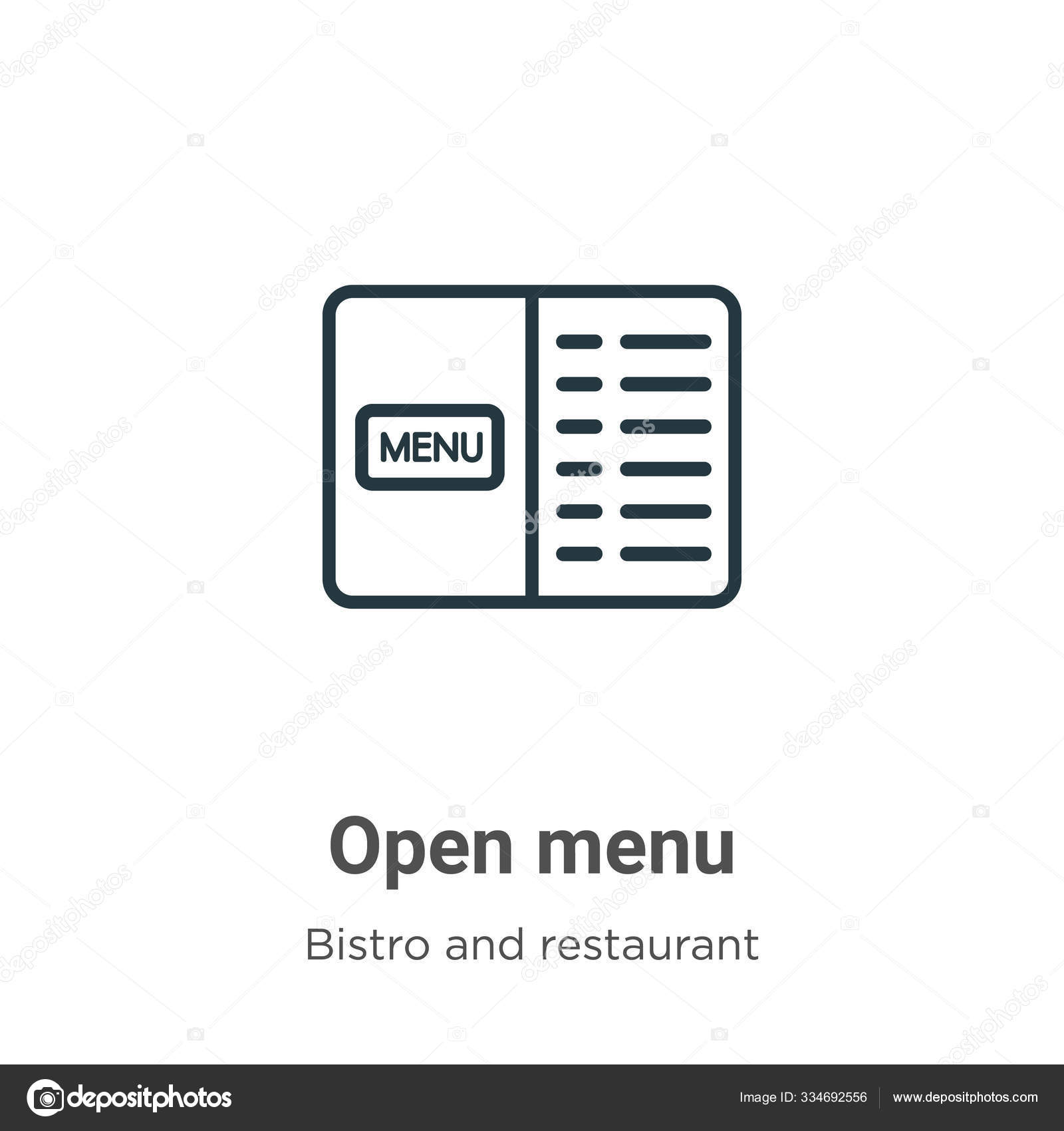 Open Menu Outline Vector Icon Thin Line Black Open Menu Stock Vector by ©Digital-Bazaar 334692556