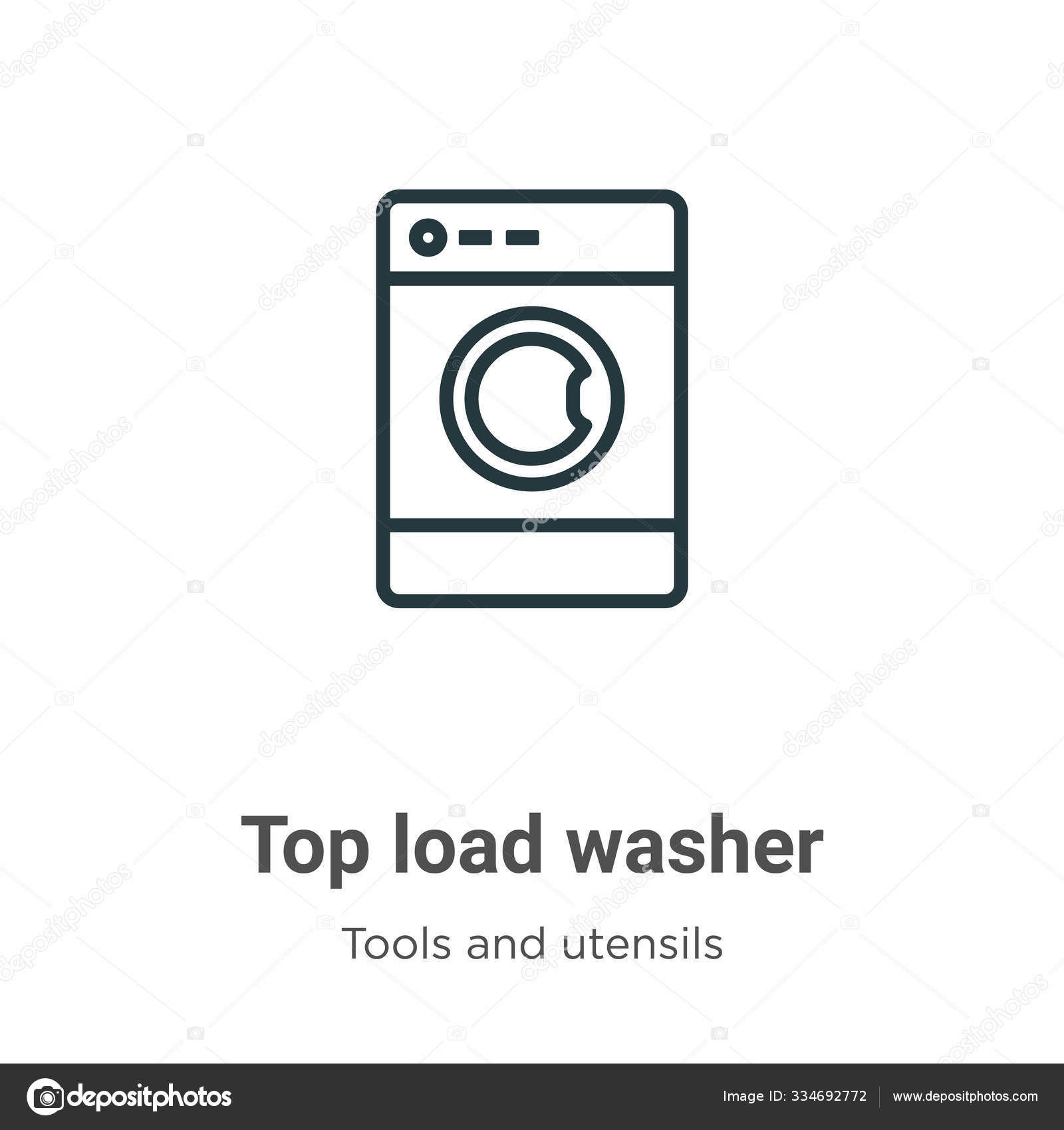 Top load washer outline vector icon. Thin line black top load washer ...