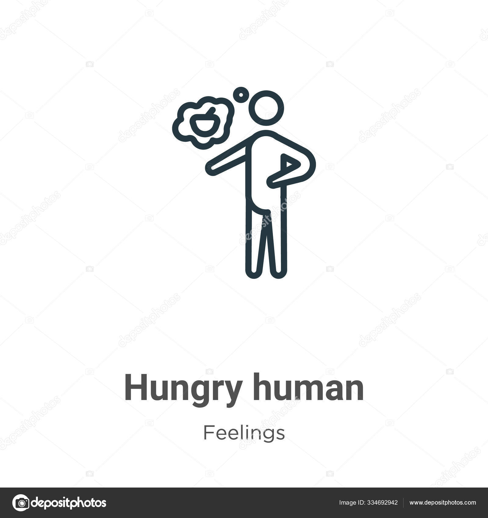 Hungry Human Outline Vector Icon Thin Line Black Hungry Human Stock ...