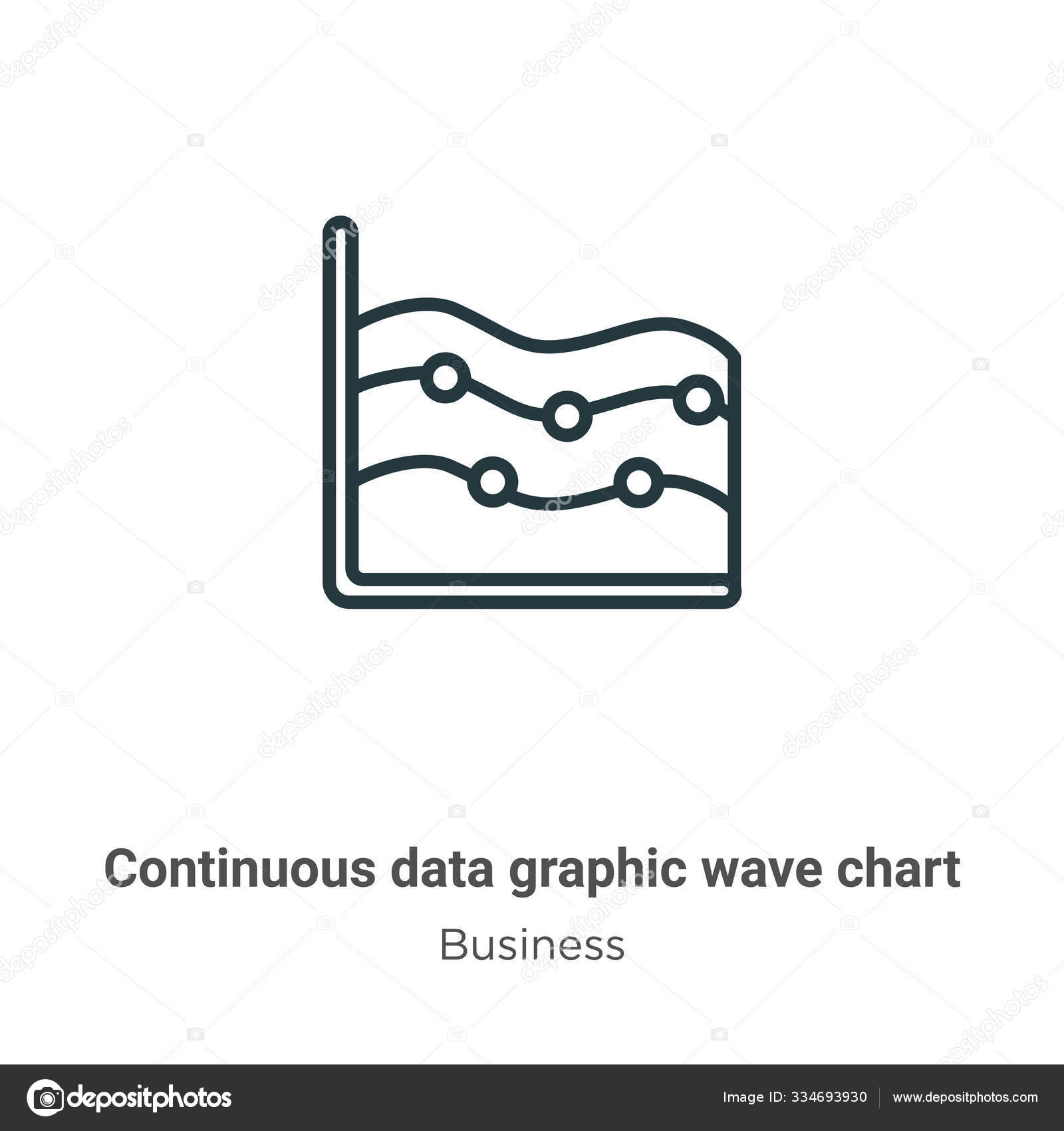 Continuous data graphic wave chart outline vector icon. Thin line black ...