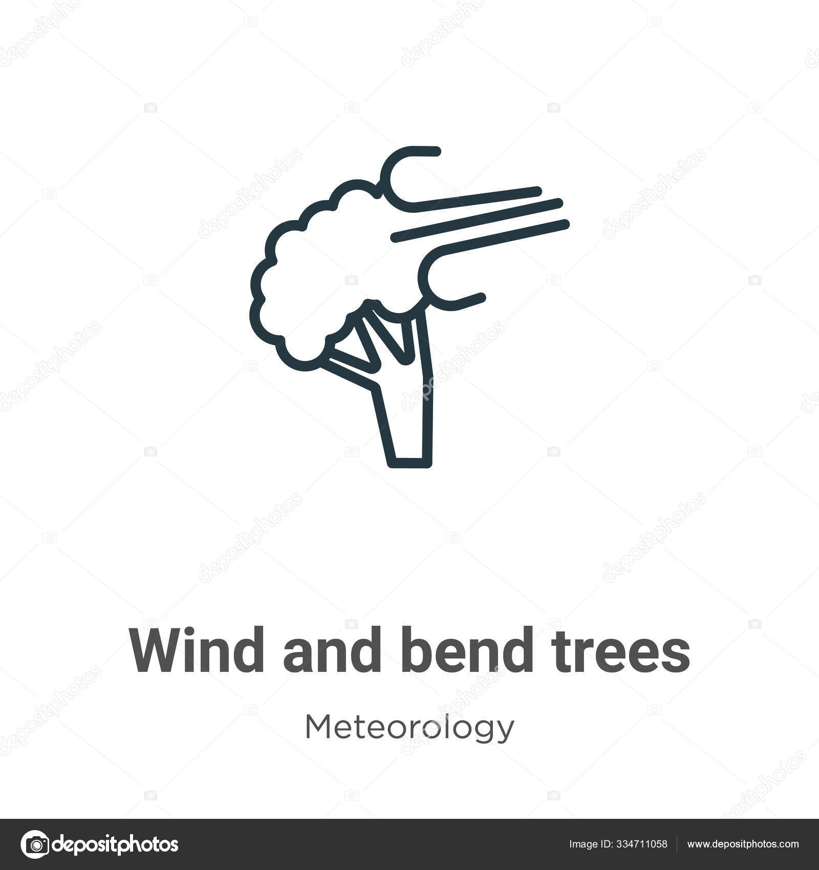 Wind Bend Trees Outline Vector Icon Thin Line Black Wind Stock Vector ...