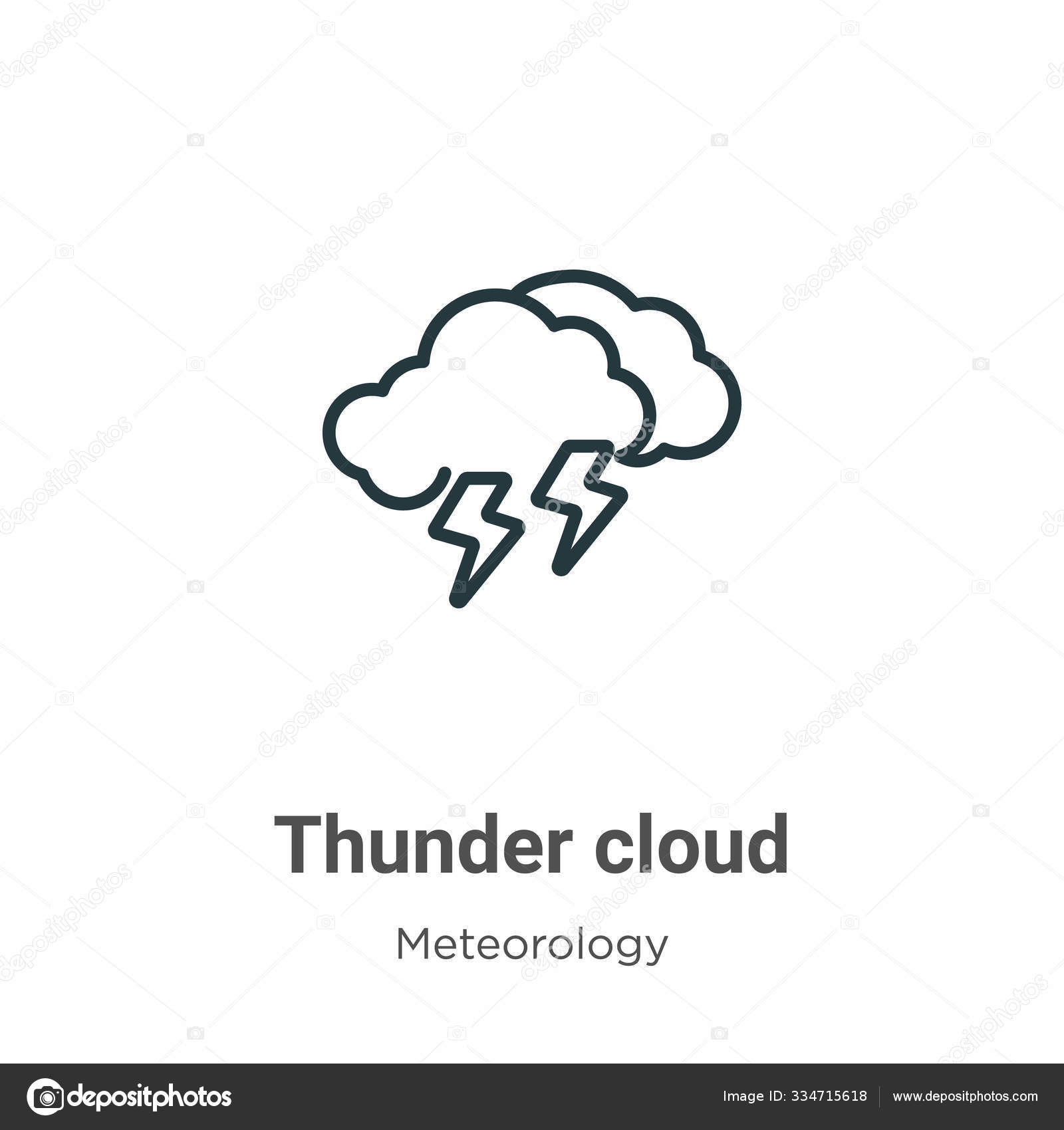 Thunder Cloud Outline Vector Icon Thin Line Black Thunder Cloud Stock ...
