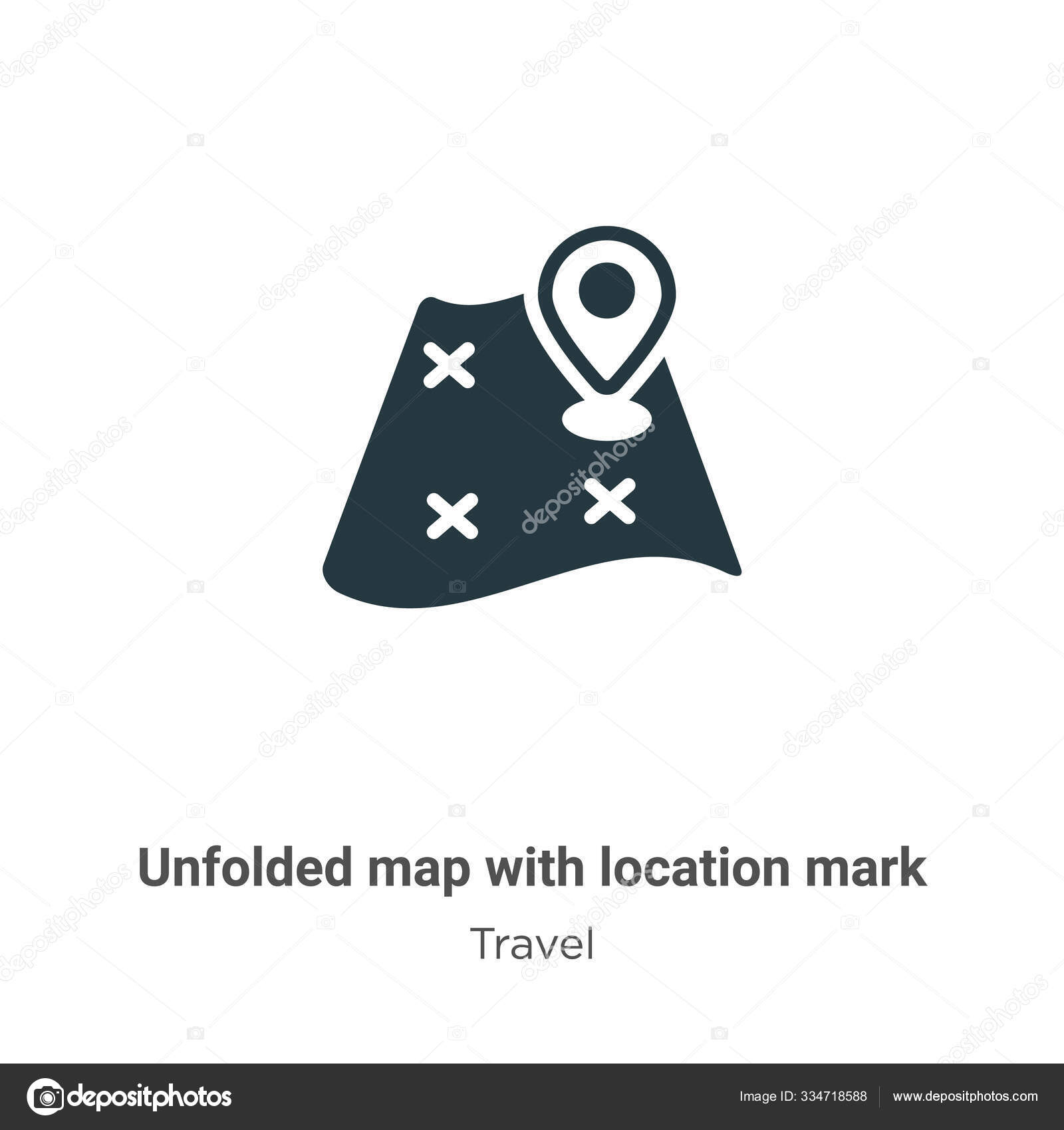 Unfolded Map Location Mark Vector Icon White Background Flat Vector ...